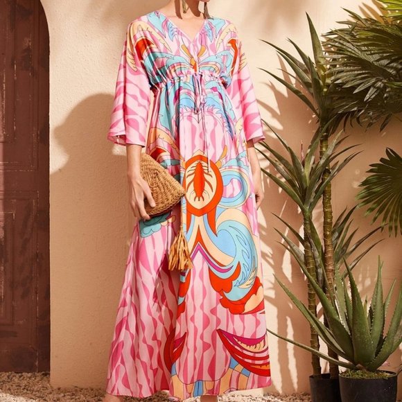 MODA ME COUTURE | Dresses | Boho Batwing Sleeve Drawstring Waist Maxi ...